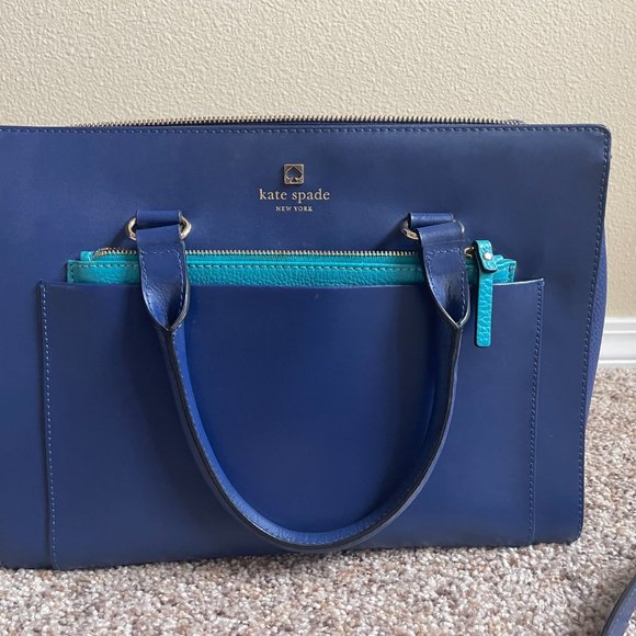 kate spade | Bags | Kate Spade Tote Bag Blue With Outer Turquoise Zip ...